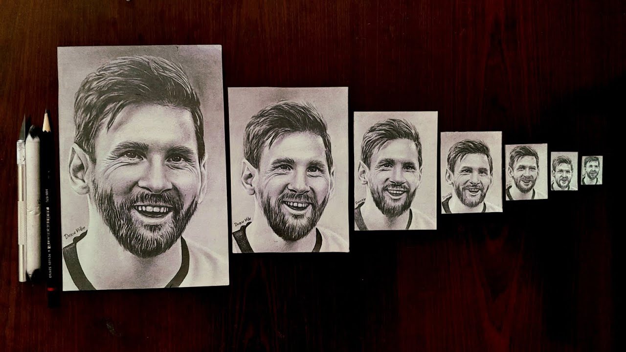 Messi Portrait in 7 Sizes ️ | Hyper Realistic Pencil Drawing - YouTube