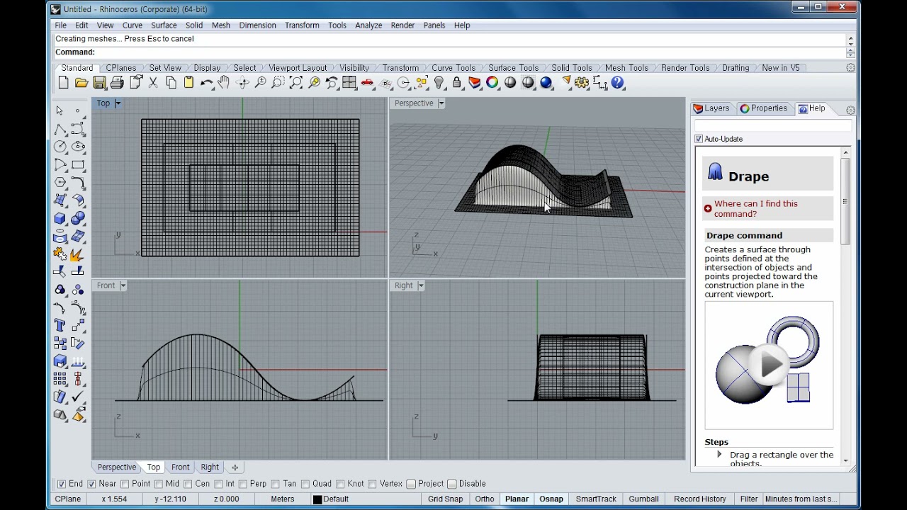 Rhino 3D 강좌 - 89. Drape - YouTube