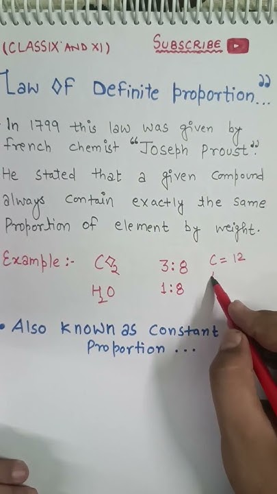 Law Of Definite Proportion And Law Of Constant Proportion Chemistry Icse Science Cbse
