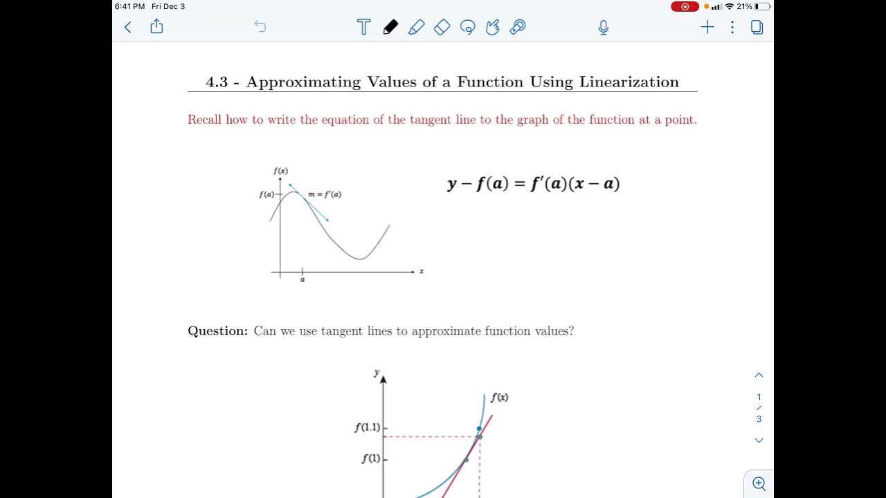 4 3 Approximating Values Using Linearity Video 1 Youtube