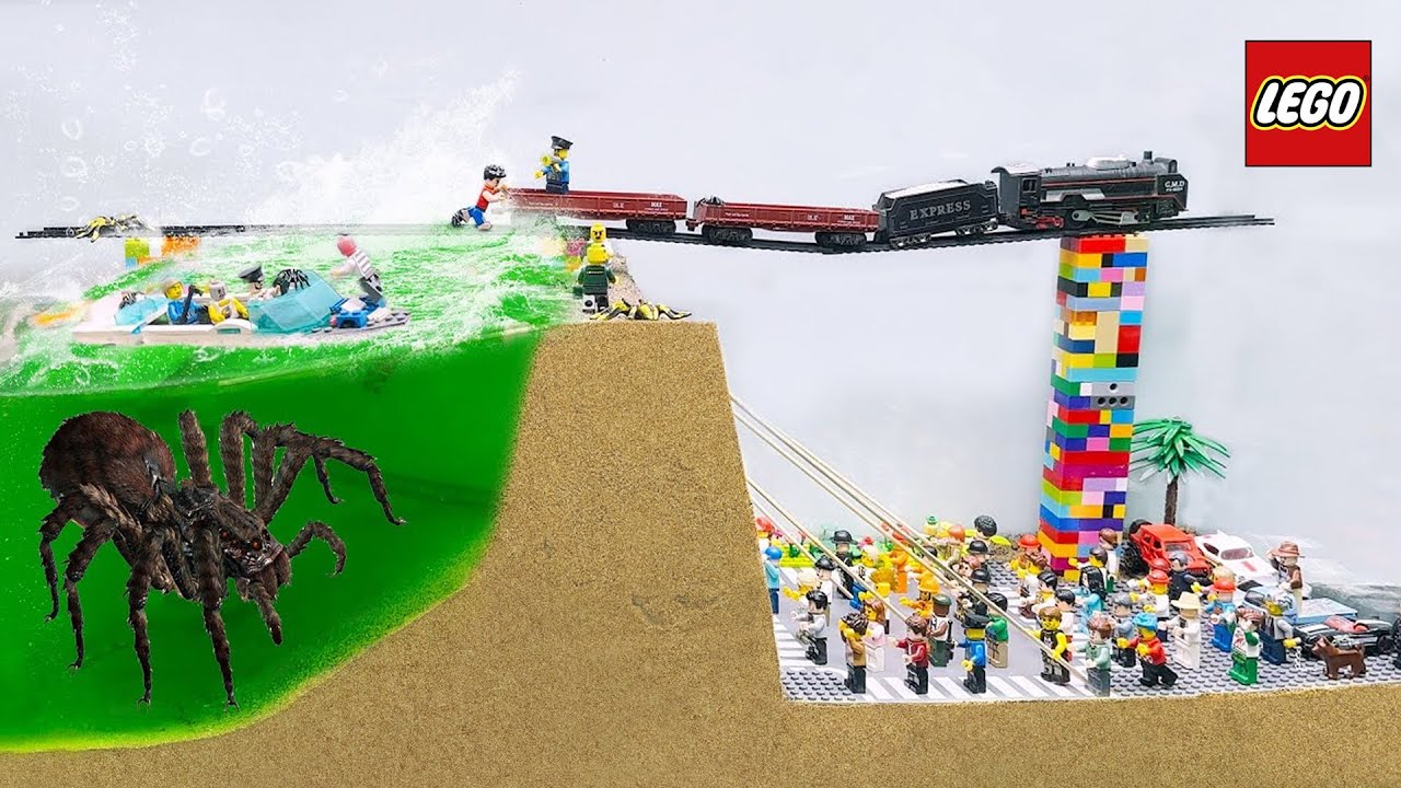 Lego Dam Breach Experiment - Lego City Against Tsunami & Spider ...