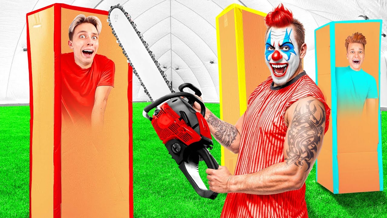 EXTREME HIDE AND SEEK IN BOXES FROM CLOWNS CHALLENGE ! - YouTube