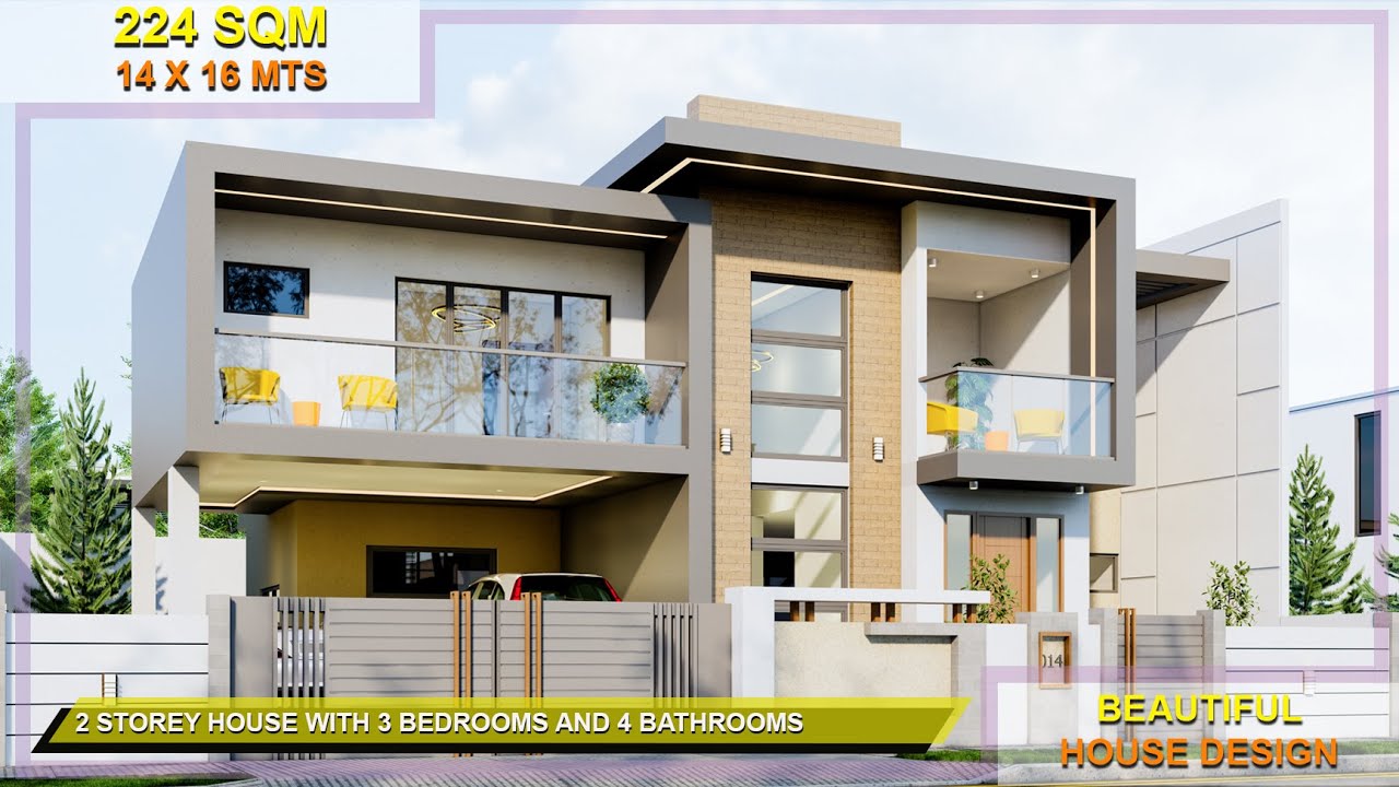 BEAUTIFUL HOUSE DESIGN - (14m X 16m) 2 STOREY HOUSE WITH 3 BEDROOMS AND ...