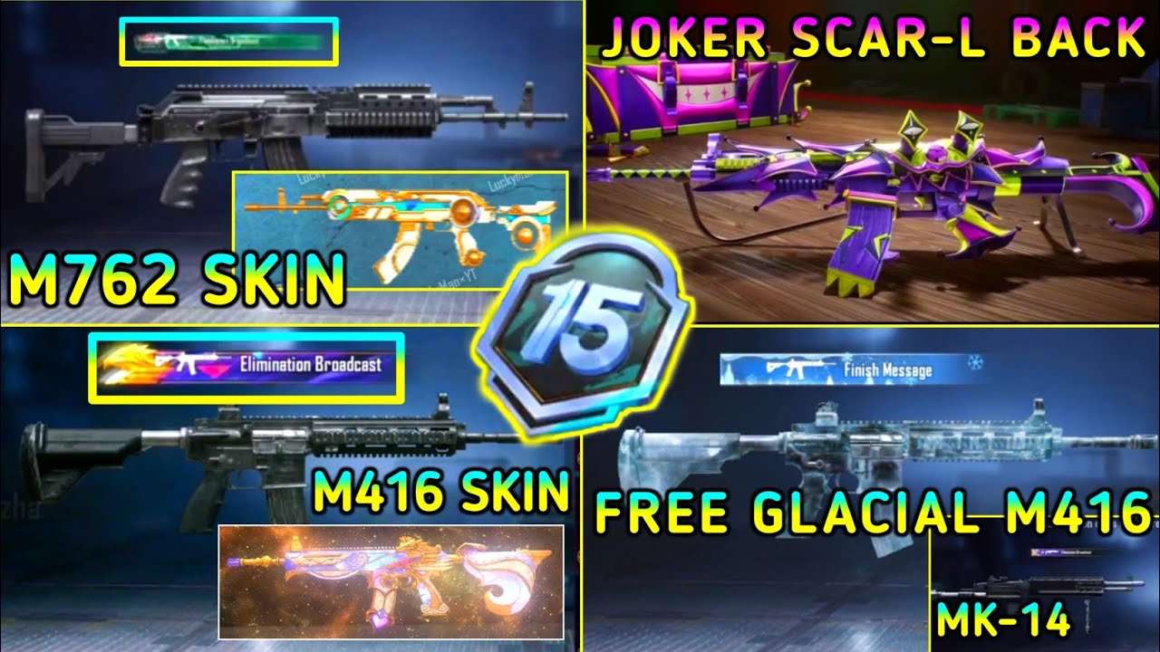 UPCOMING UPGRADABLE GUN'S SKIN | M762,GROZA,MK14,M416 | JOKER SCAR-L | Starcore- M762 | M15 ...
