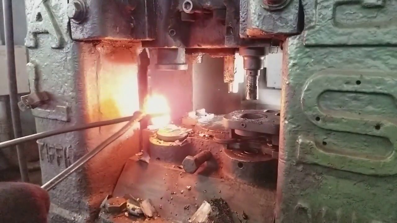 Slow motion forging of steel heavy hex nut Fastener, 150 ton maxi press ...