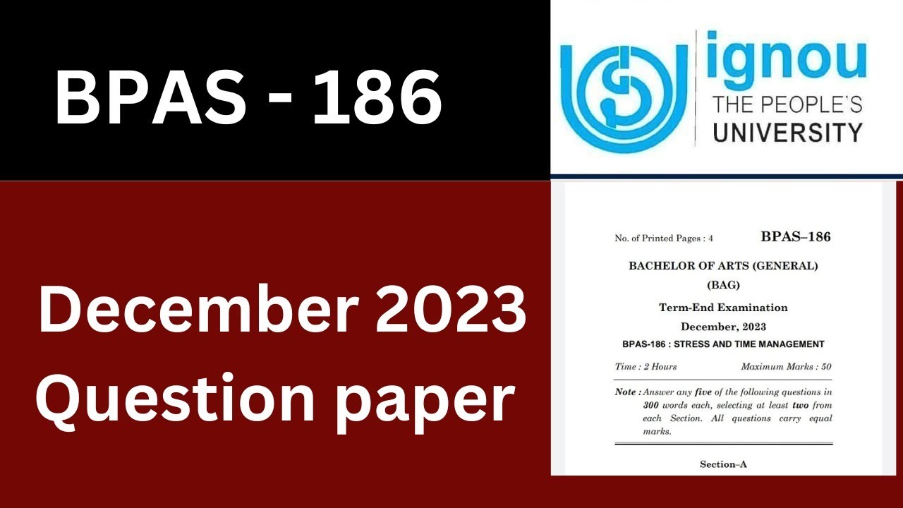 IGNOU BPAS 186 December 2023 Question paper| IGNOU BPAS 186 important ...
