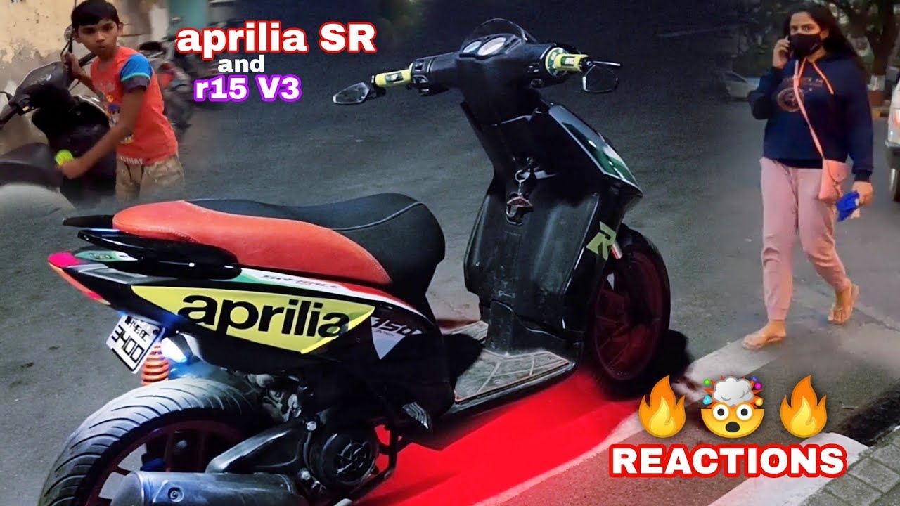 crazy reactions on modified APRILIA SR and yamaha r15 - YouTube