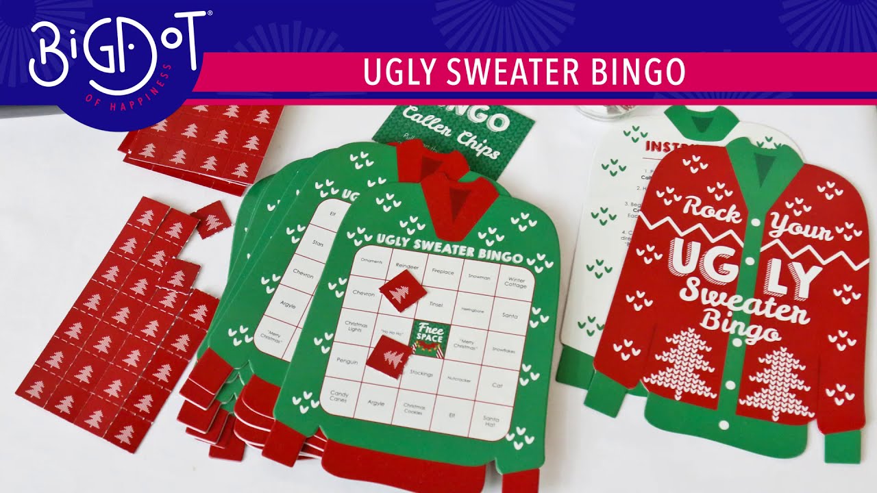 Ugly Sweater Bar Bingo Cards and Markers - Christmas Party Shaped Bingo ...