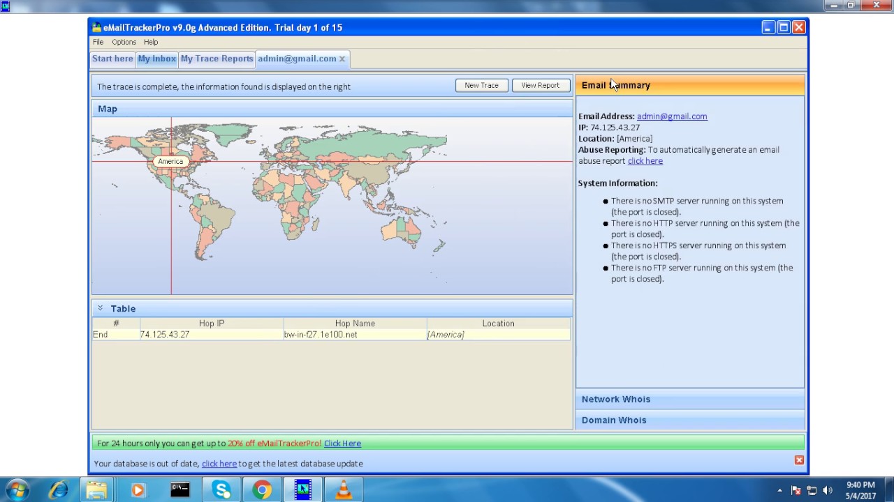 Tracing an Email Using the eMailTrackerPro Tool - YouTube