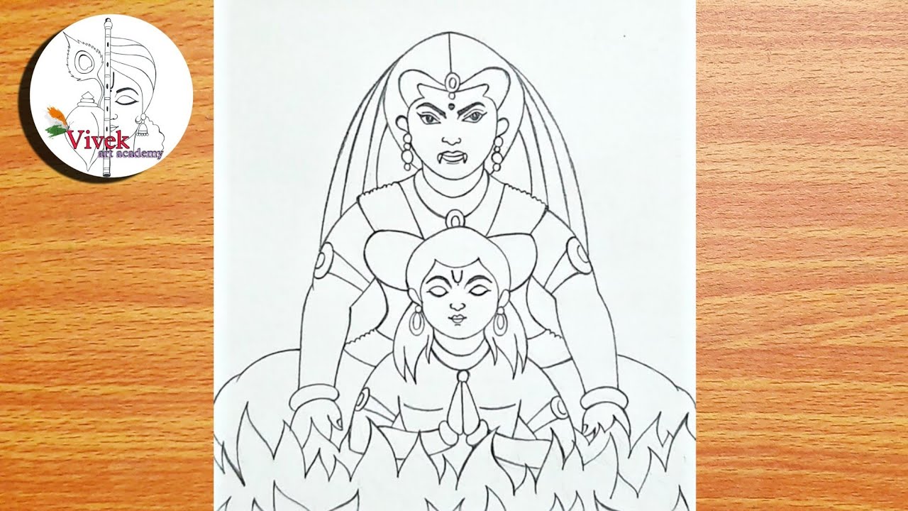 Holika Dahan Special Drawing | Bhakt Prahalad Pencil Drawing for ...