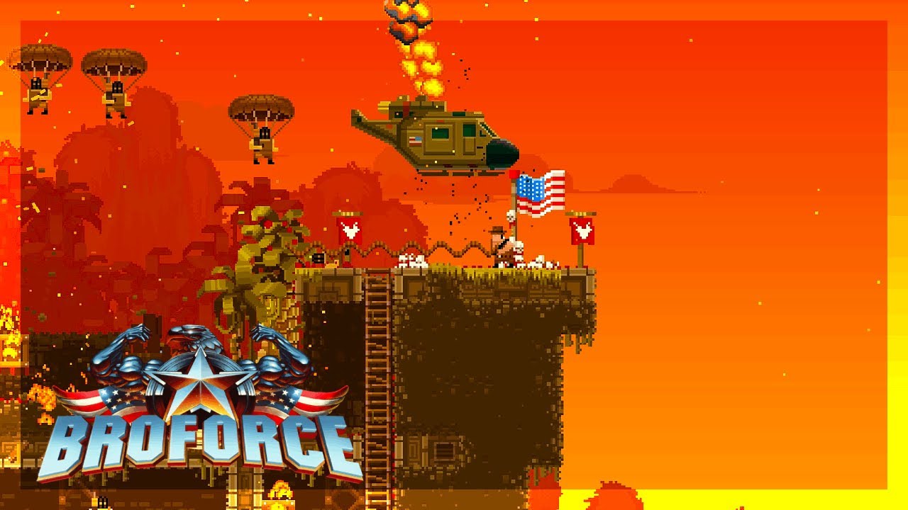 We Wreck and Destroy Levels on Our Way to the Sky Fortress in Broforce - YouTube