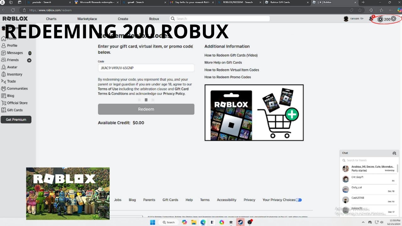 REDEEMING 200 ROBUX - YouTube