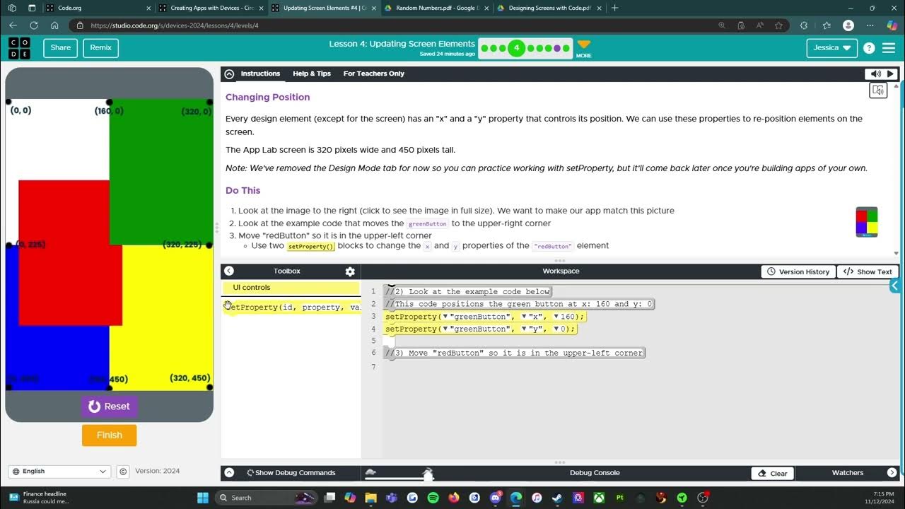 Code.org -Creating Apps with Devices - Circuit Playground:Lesson 4: Updating Screen Elements ...