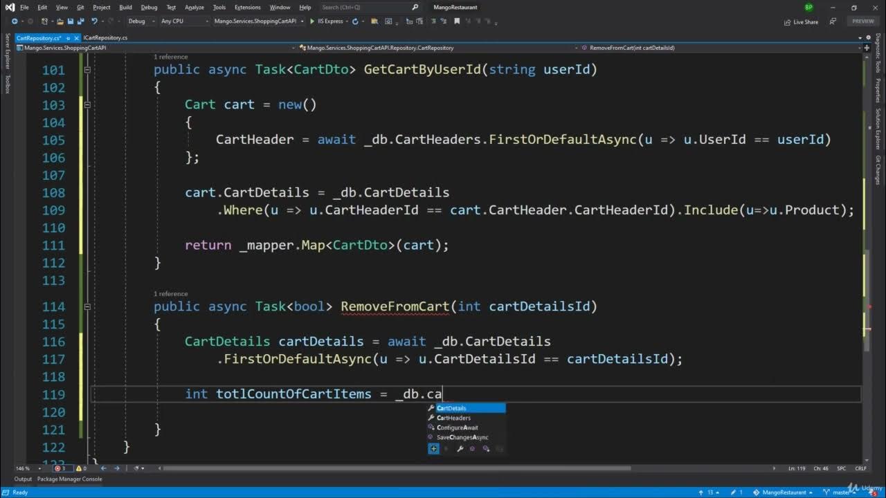 Part 69 : Implement Cart Repository Get and Remove - YouTube
