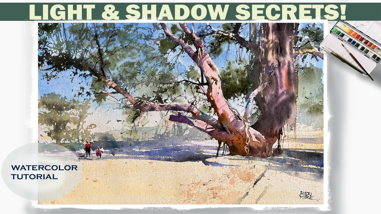 Watercolour Landscape: How to Paint a Banyan Tree with Light & Shadow I ...