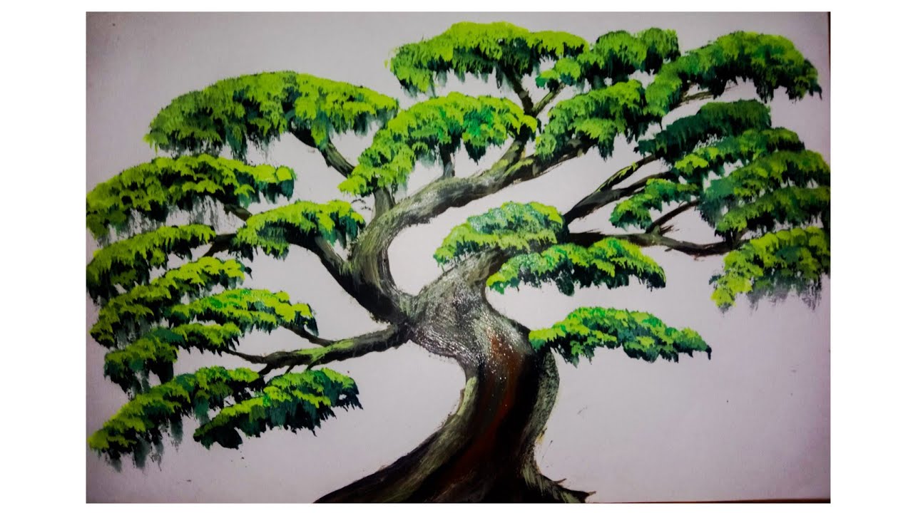 How to draw a Bonsai tree as realistic/watercolours painting - YouTube