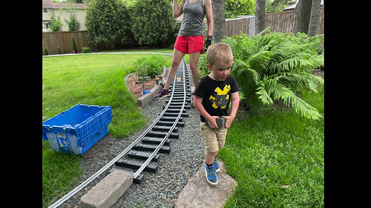 Backyard Railroad: Laying 7.5" Gauge Track, Family & Bubbles! - YouTube