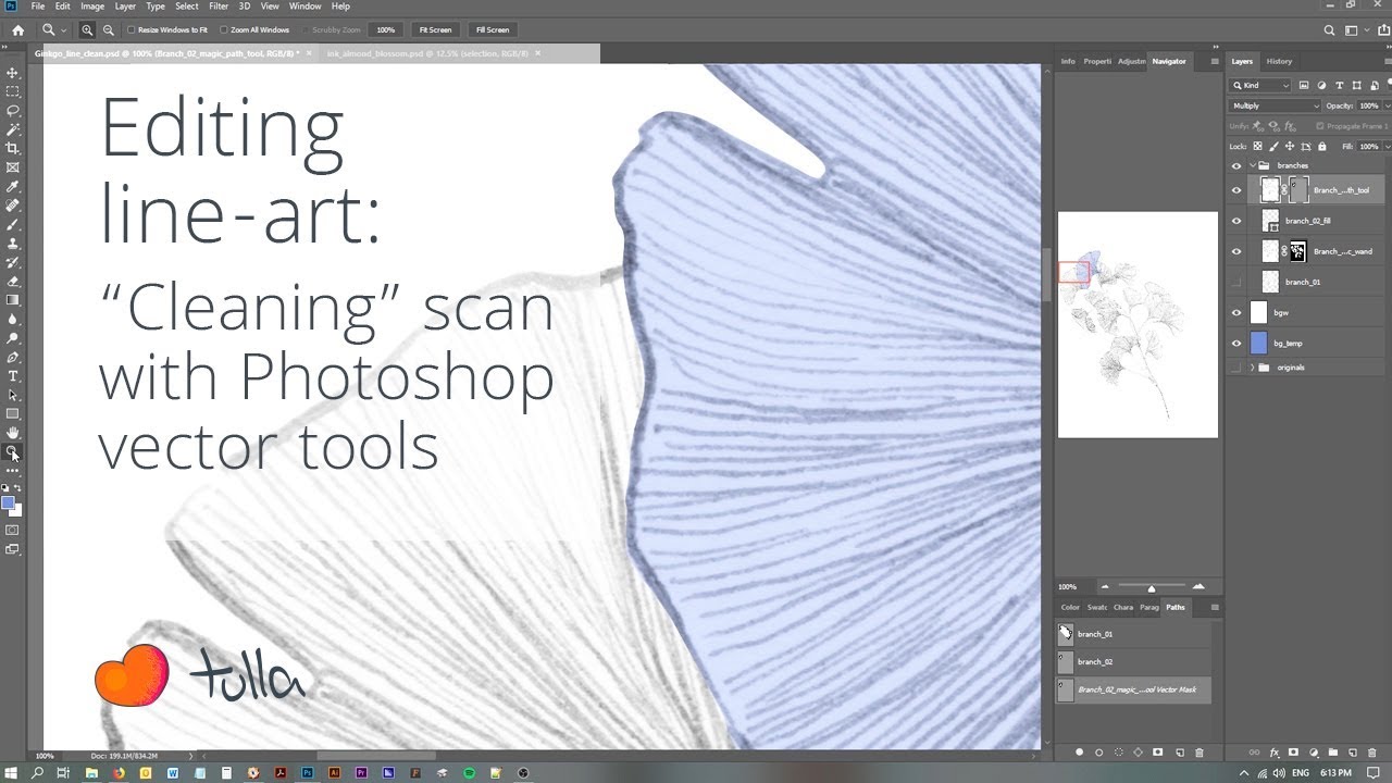 How I edit my scanned art in Photoshop: Paths & vector shapes - YouTube