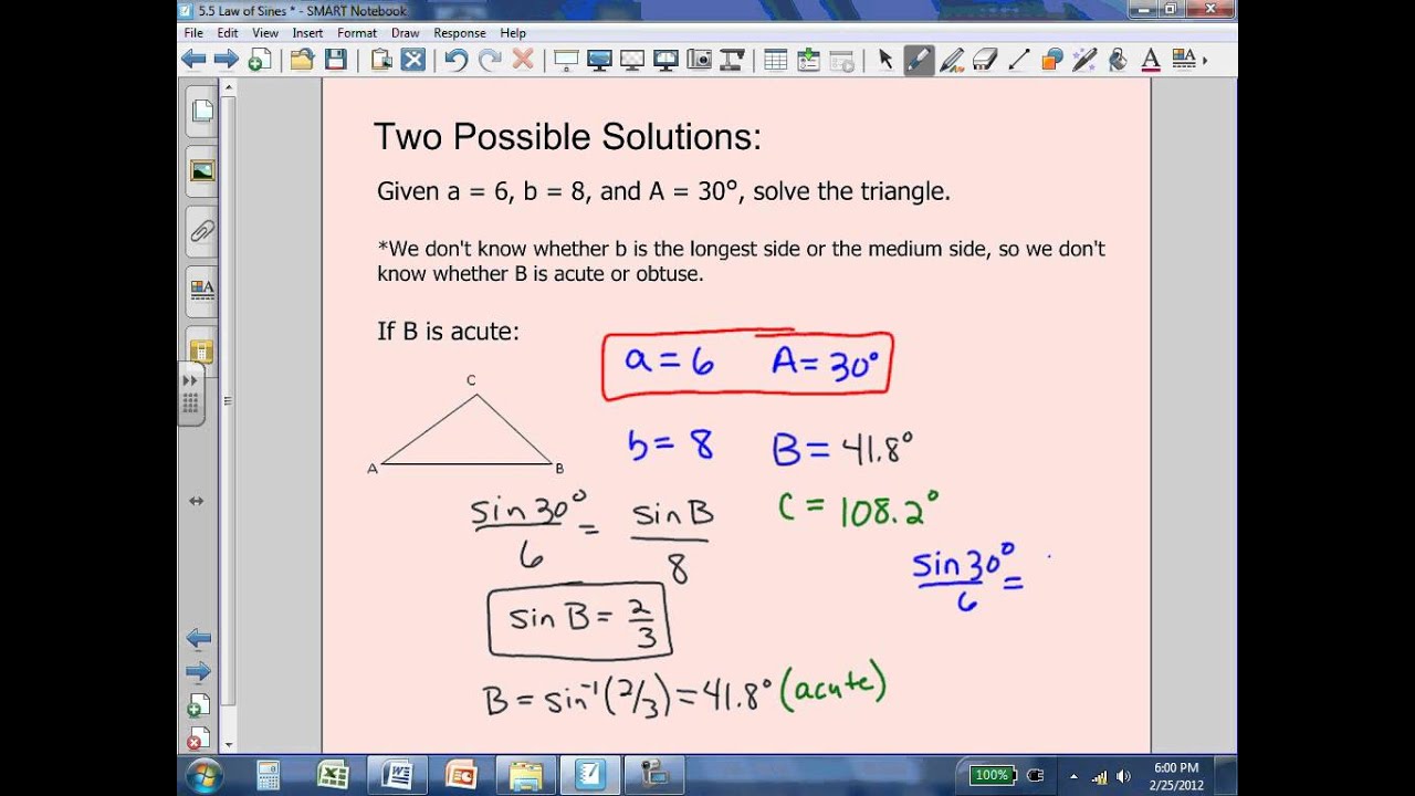 5.5 Law of Sines Two Possible Solutions - YouTube
