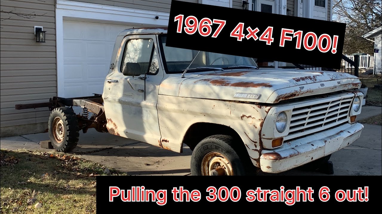 Pulling the COMPLETE drivetrain out-1967 f100 4x4 - YouTube