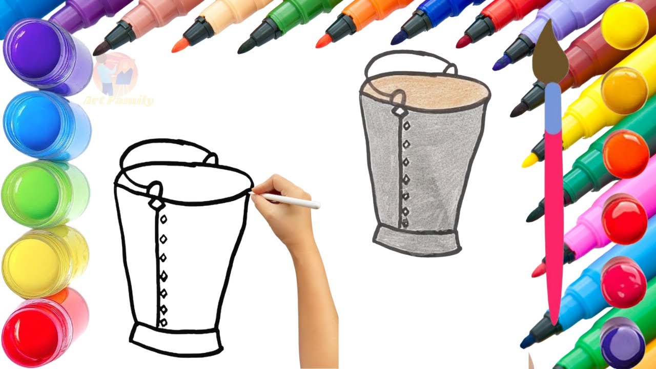 How To Draw cute Bucket Drawing, Painting & Coloring For Kids and ...