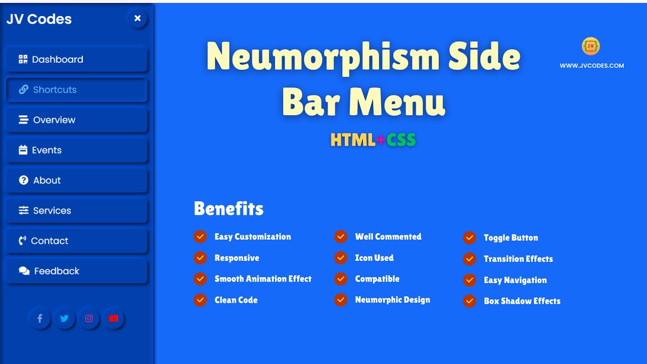 How To Create A Neumorphism Sidebar Menu Using Html And Css Only Youtube