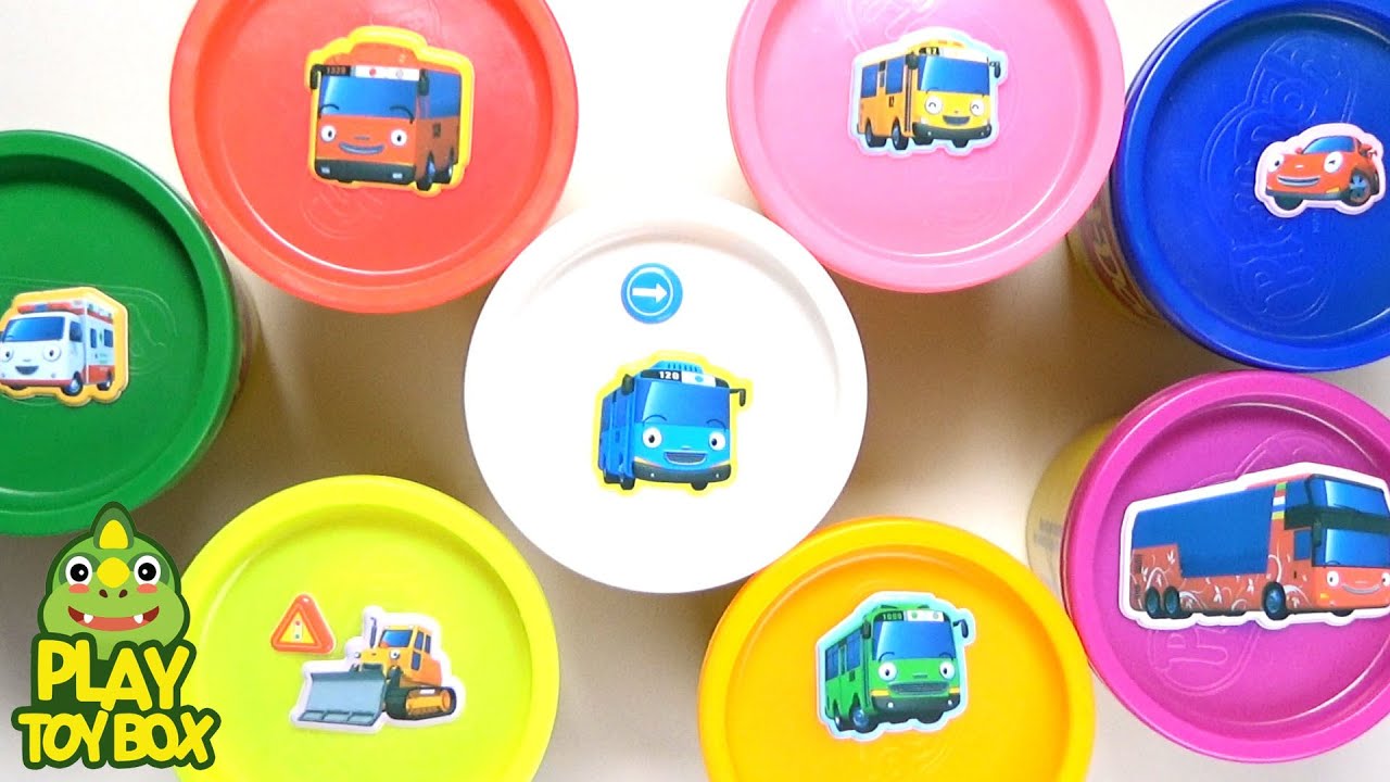 Learn Colors Tayo Bus Cans Play Doh Surprise Eggs doug Toys Disney ...