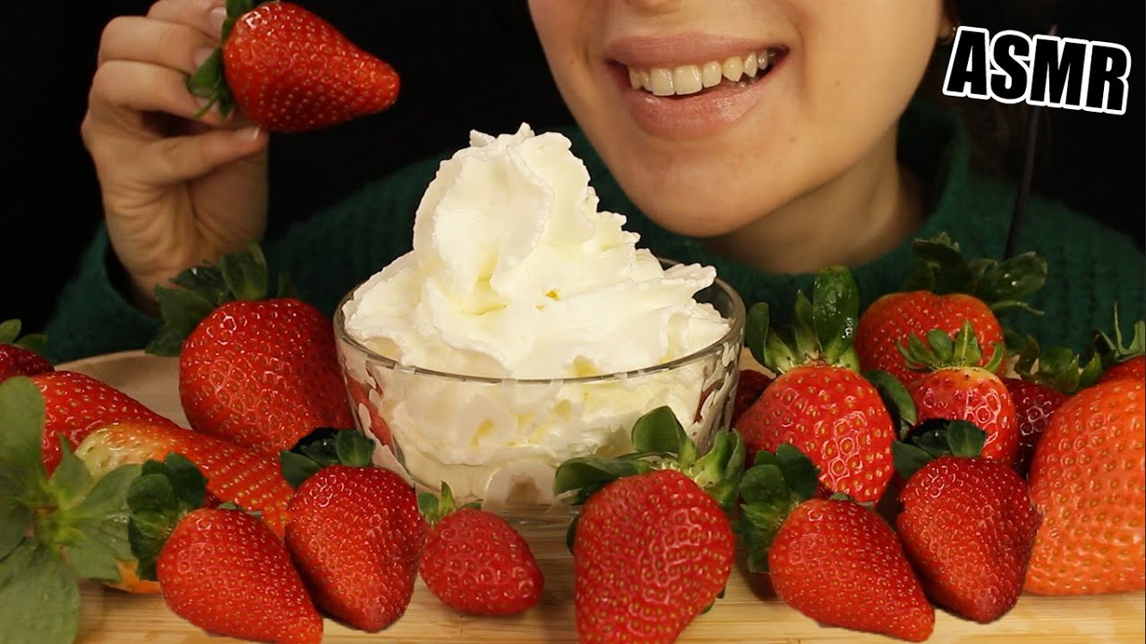 ASMR STRAWBERRIES w/ WHIPPED CREAM FRUITS DESSERT MUKBANG EATING SOUNDS ...