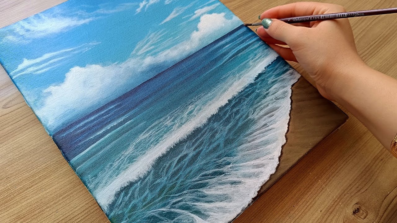 How to Paint Ocean Waves | Easy Acrylic Sea Painting Tutorial for ...