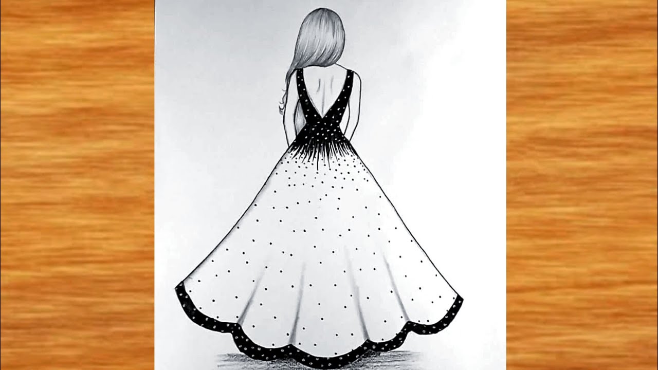 How to draw A backside girl wearing beautiful dress ||Girl Drawing easy ...