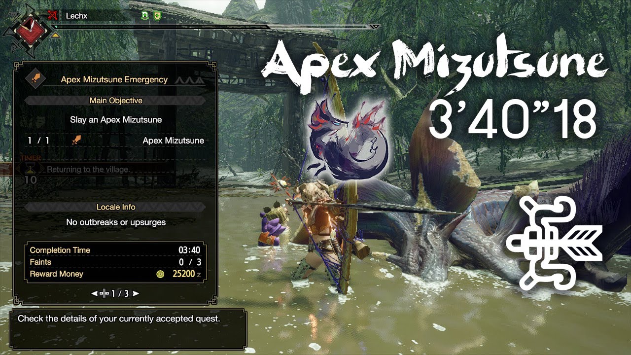 [MH:Rise]Apex Mizutsune Emergency Bow Solo 03'40"18 Adrenaline (30sec ...
