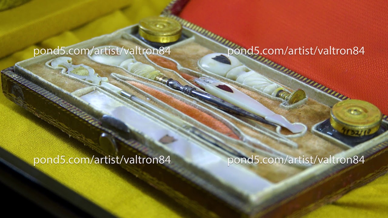 antique vintage writing materials in museum in 18th-19th century ...