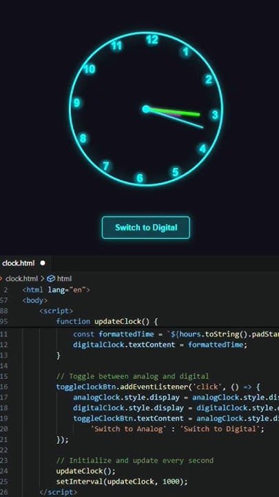🆑Switch Analog To Digital Clock🕐 Neon Style 🪄 | #xcodeez | #htmlcss | #coding | #animation - YouTube