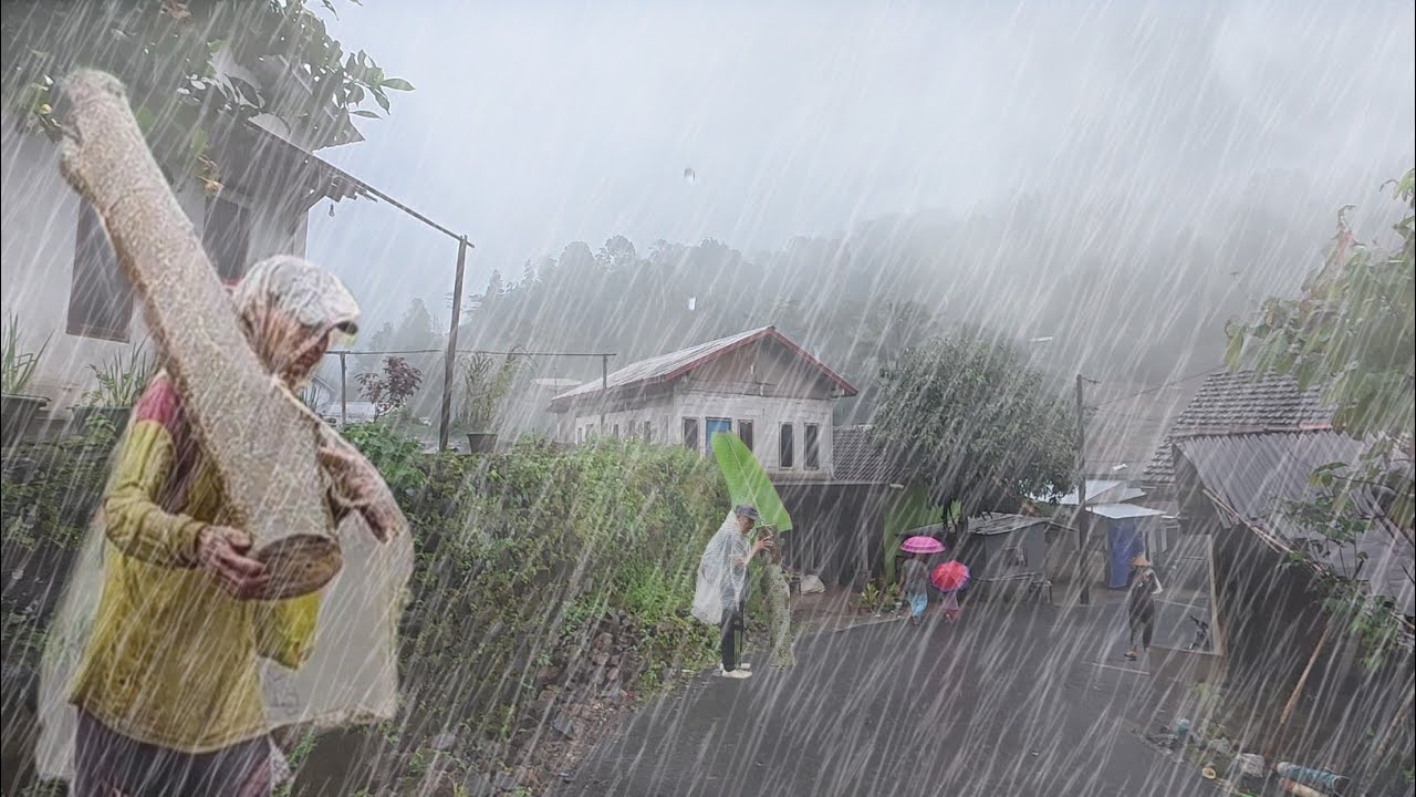 Walking in Heavy Rain and Super Strong Winds | Heavy Rain hit Indonesia ...