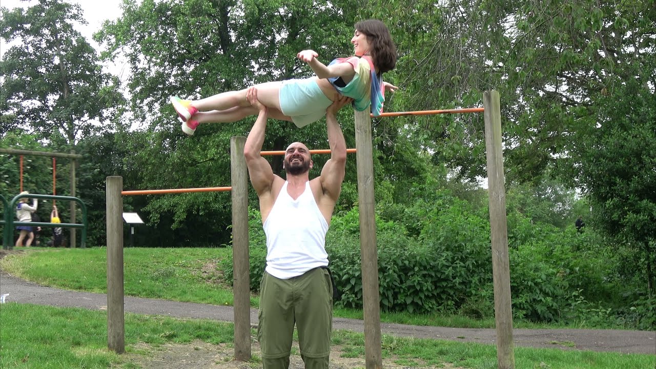Woman Gets Lifted by a Muscle Man in the Park - YouTube