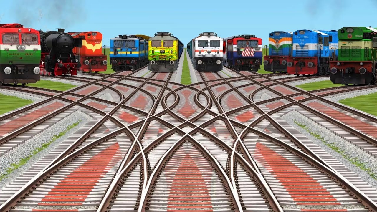 10.TRAINS CROSSING ON BUMPY 2D RAILROAD TRACKS || passengertrain ...