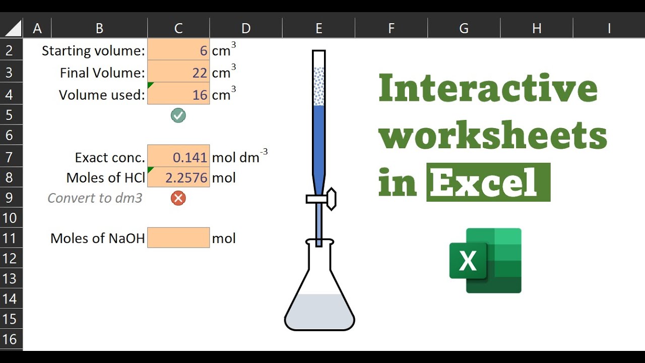 Self-marking Interactive Excel Worksheets for Teaching | Titration ...