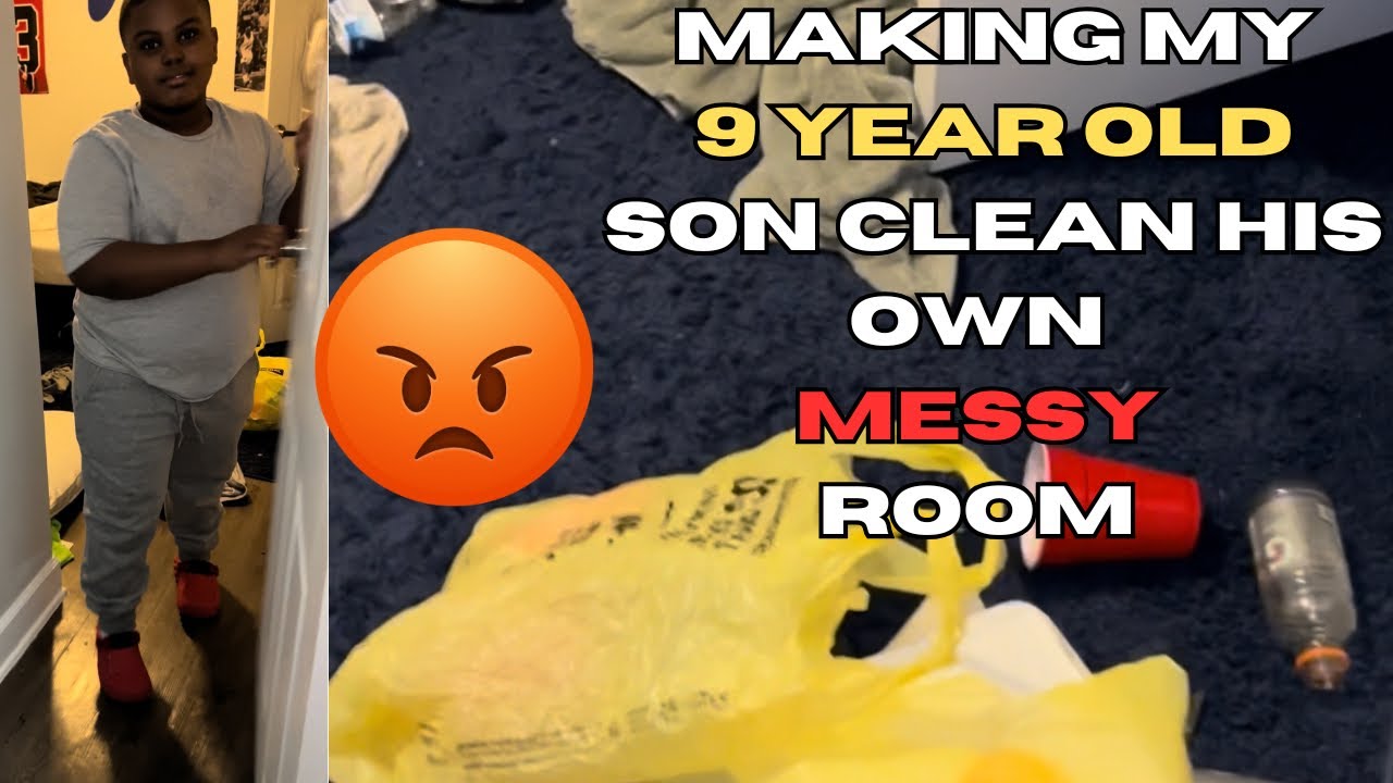 Pt.1 Making My 9 Year Old Son Clean HIS OWN Messy Room 🙄 #Cleaning # ...