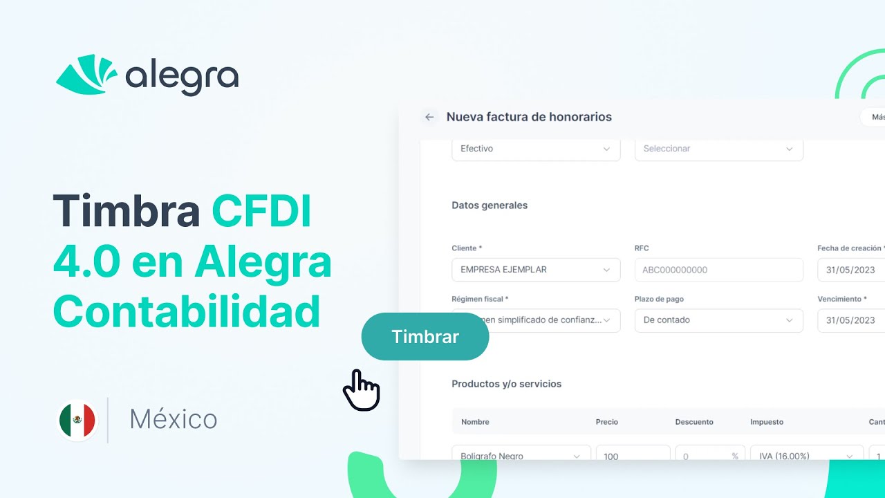 Timbra FACTURA 4.0 en Alegra Facturación #México - YouTube