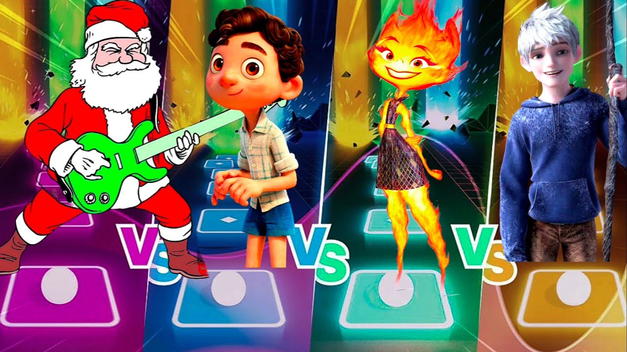 Santa vs Luca vs Elemental vs Guardians Tiles Hop EDM Rush - YouTube