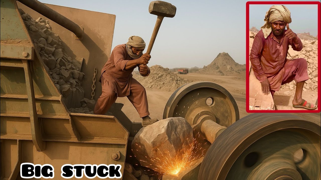 Laborer Breaks Huge Rock After 35 Minutes of Hard Work BIG ROK Crusher ...