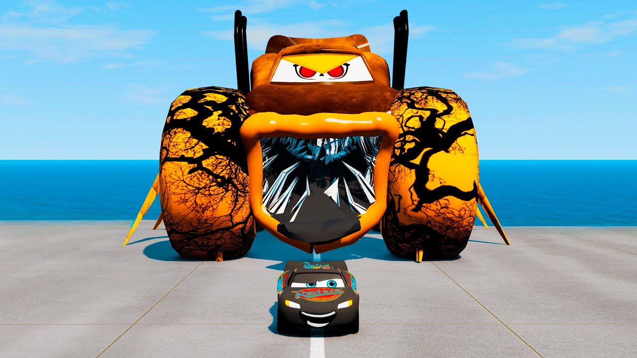 Lightning McQueen's Epic Escape from Spider Monsters | McQueen vs Monster Head Eater | BeamNG ...