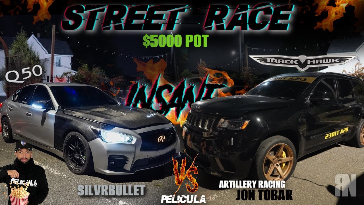 STREET RACE JEEP TRACK HAWK VS Q50 UPGRADED TURBO *you wont believe ...