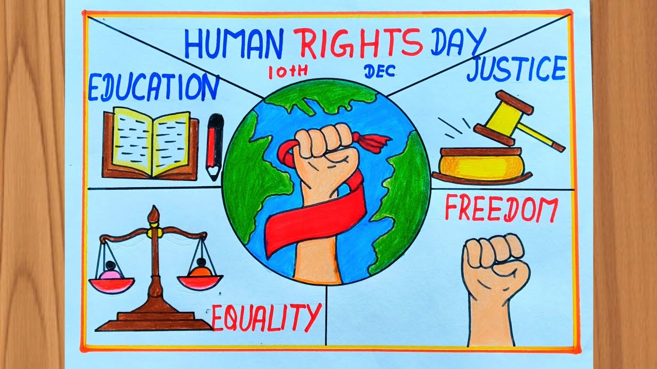 Human Rights Day drawing | How to draw Human Right Day Poster drawing ...