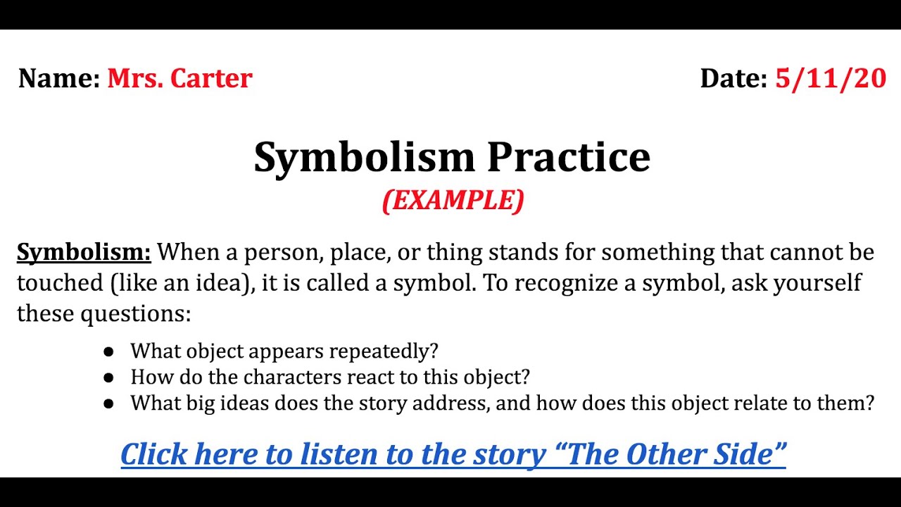 Symbolism Worksheet Example: The Other Side - YouTube