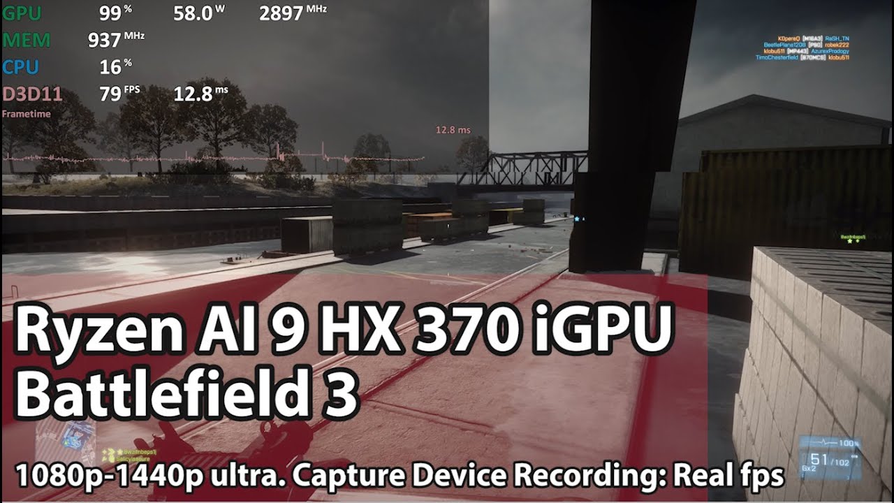 AMD Ryzen AI 9 HX 370 Radeon 890M Gaming Test - BATTLEFIELD 3 - 1080p ...