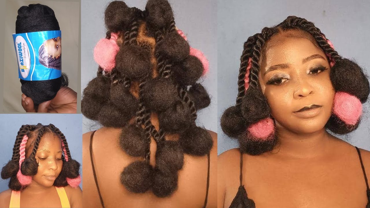 How to use Brazilian wool on poodle puffs braids hairstyles - YouTube