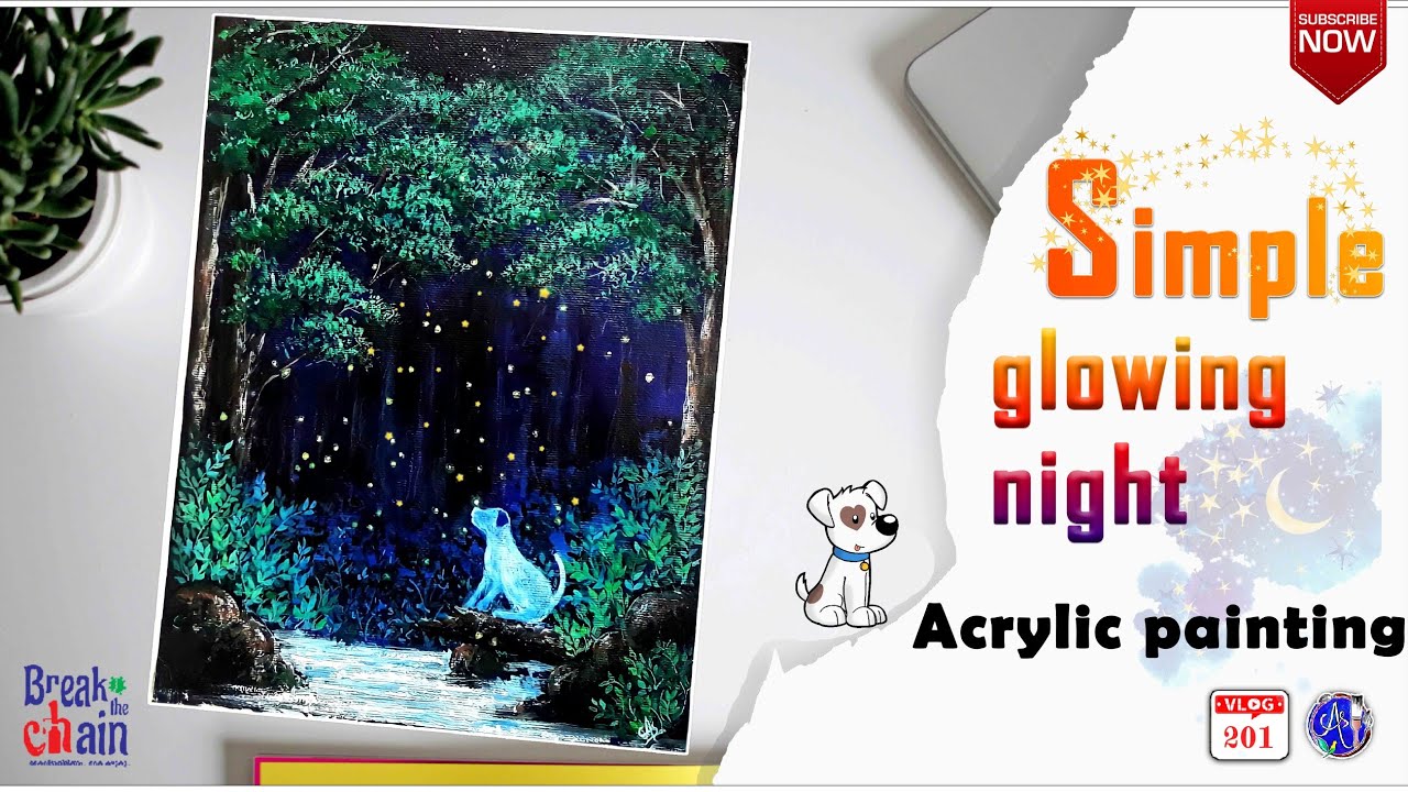 Simple glowing night Acrylic painting| BEGINNERS tutorials |Avigna ...