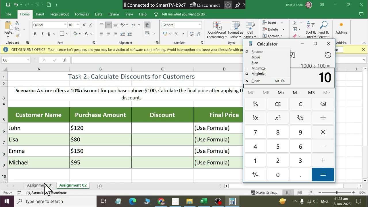 ASSIGNMENT IF CONDITION DISCOUNT ON SELL USING MS EXCEL 2019 WITH AI - YouTube