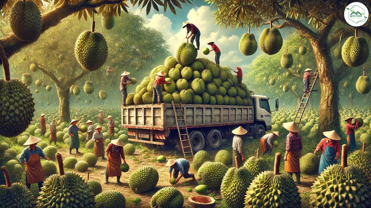 Harvesting durian, Processing millions of durian in the factory ...